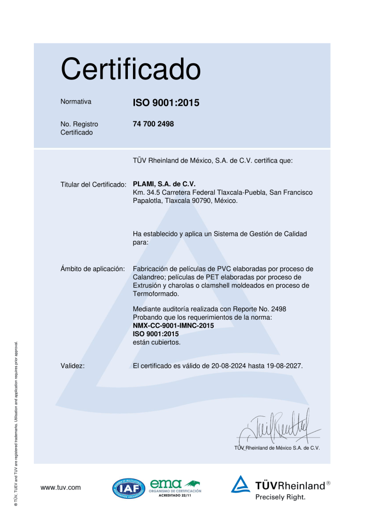 CERTIFICACIÓN ISO PAPALOTLA – PLAMI S.A. DE C.V.